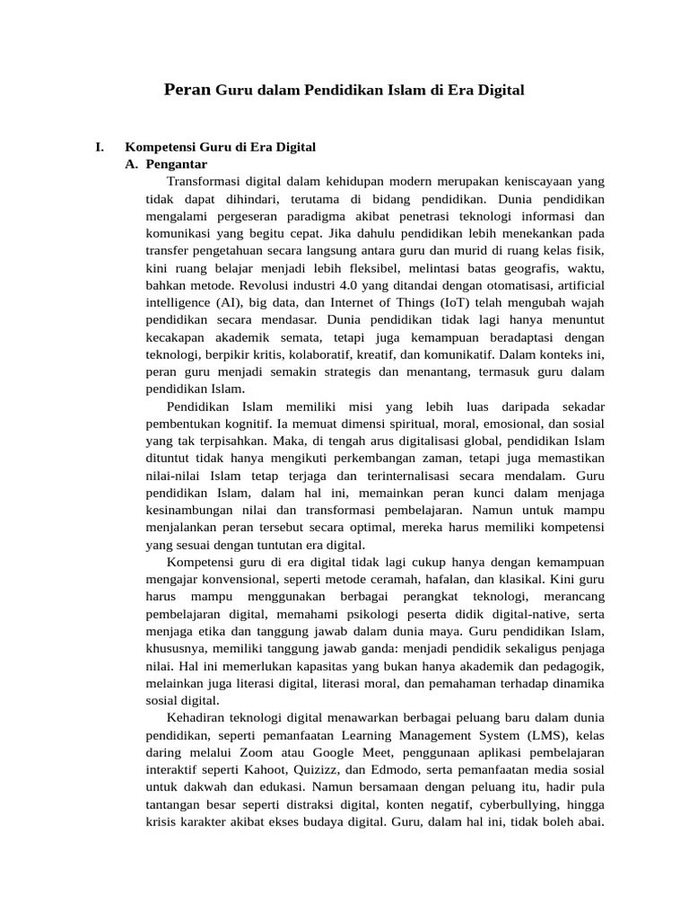 Peran Guru Dalam Pendidikan Islam Di Era Digital | PDF