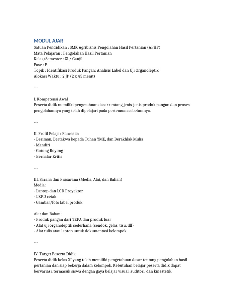 Modul Ajar Identifikasi Produk Aphp | PDF