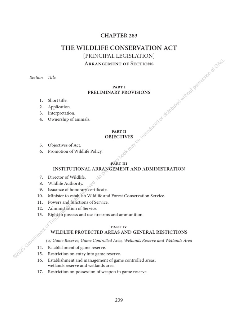 Tanzania Wildlife Conservation Act 2009 | PDF | Hunting | Protected Area