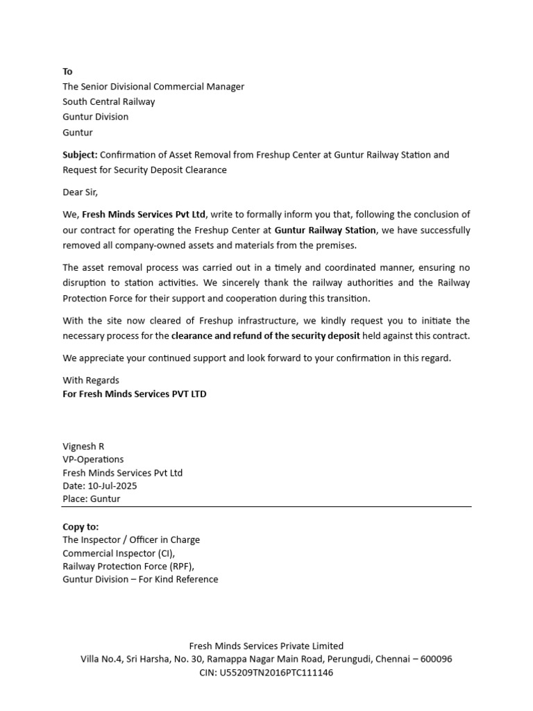 Asset Removal Completion Letter | PDF