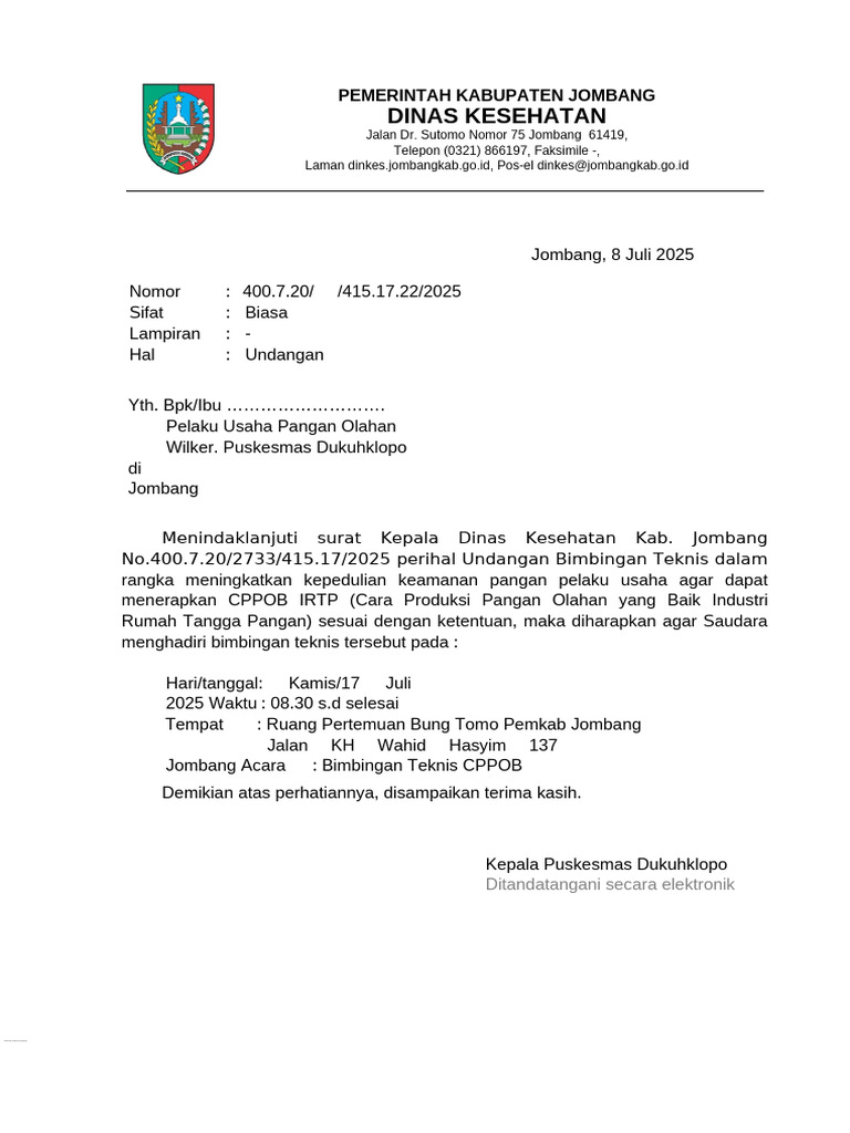 UNDANGAN Bimtek CPPOB Juli 2025 Tanggal 17 Juli 2025 | PDF