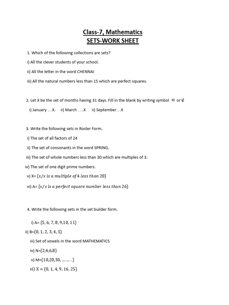 Class 7 Worksheet Sets.docx | PDF