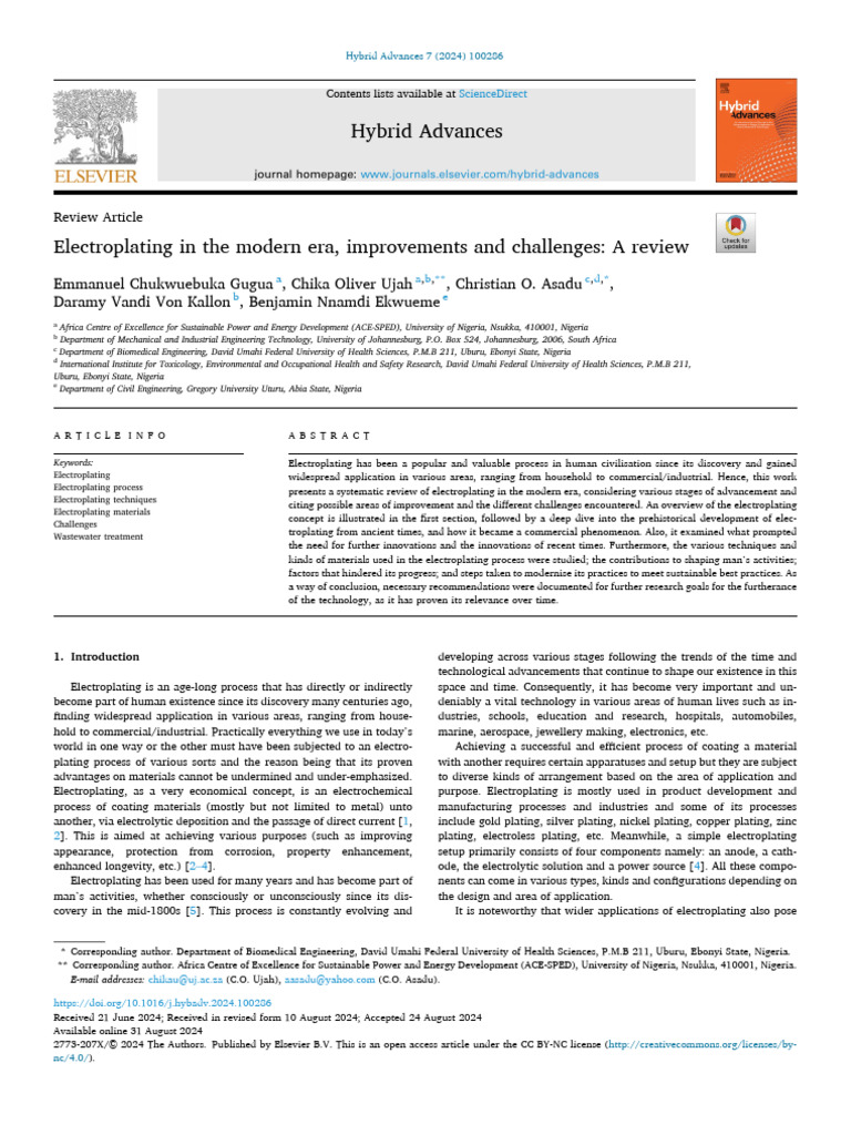 Modern Advances in Electroplating Techniques | PDF | Cathode | Nanoparticle