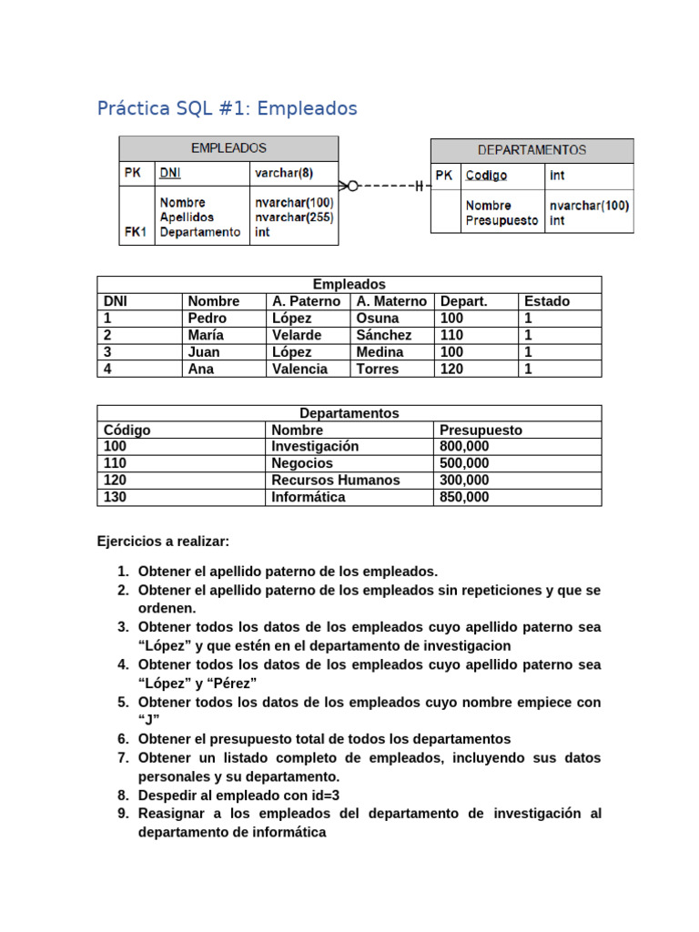 Práctica SQL #1 - Empleados | PDF
