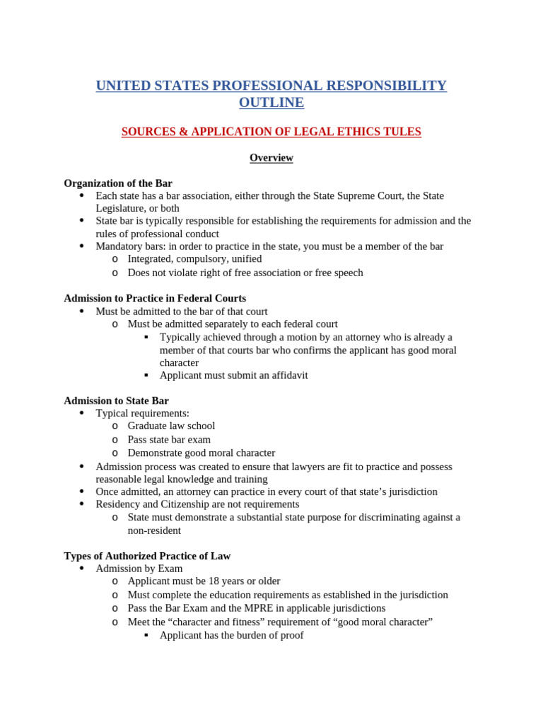 U.S. Legal Ethics and Bar Admission Guide | PDF | Lawyer | Practice Of Law