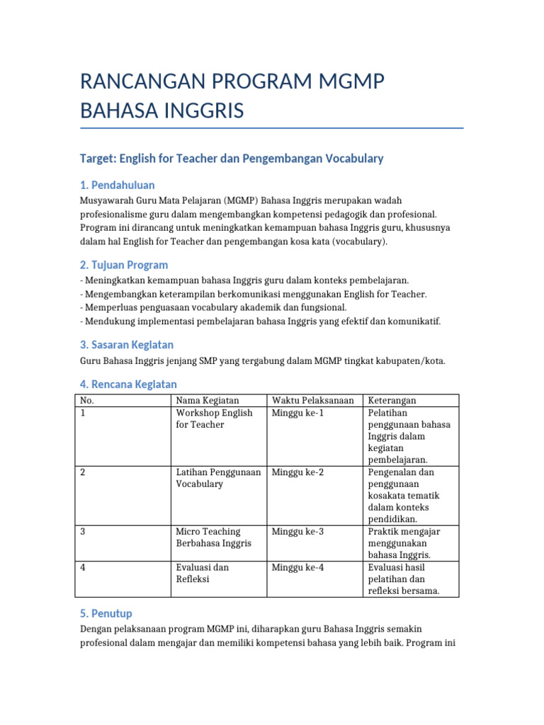 Program MGMP Bahasa Inggris untuk Guru | PDF