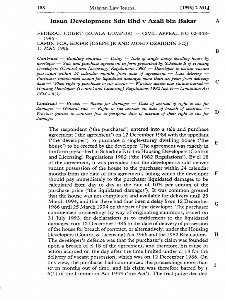 Insun Development SDN BHD V Azali Bin Bakar | PDF