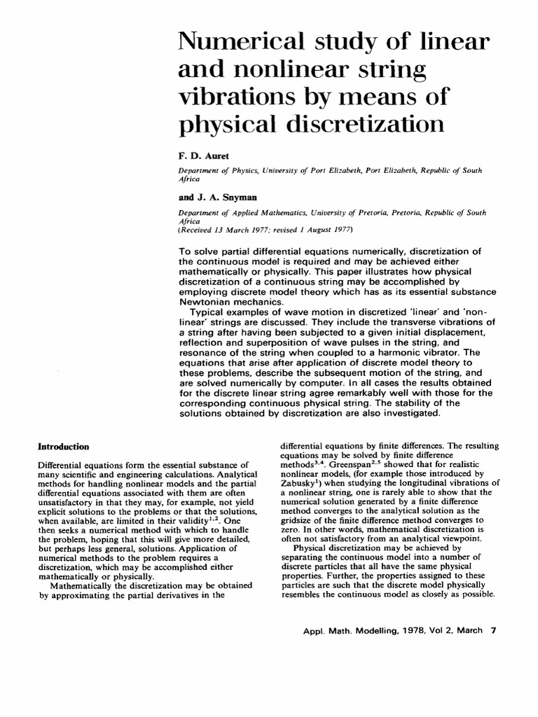 String Vibration Analysis via Discretization | PDF | Numerical Analysis ...