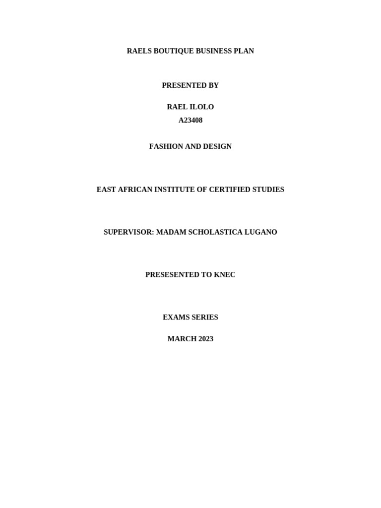 Rael Business Plan Tracyrop | PDF | Fashion | Textiles