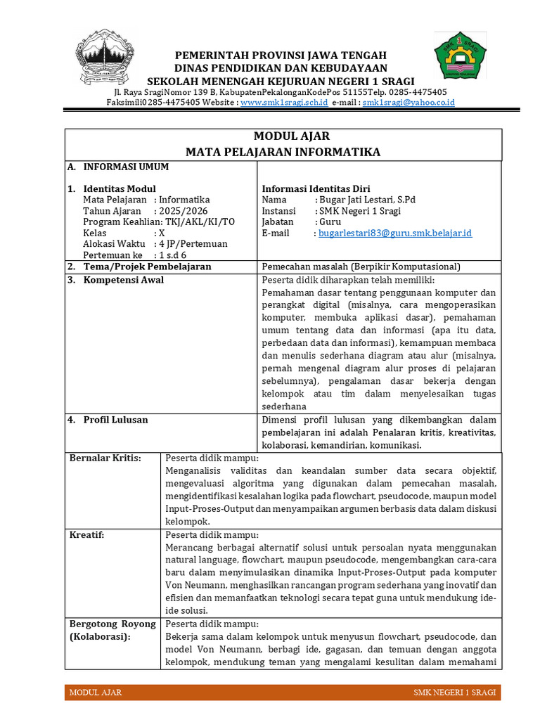 Modul Informatika Kelas 10 SMK | PDF
