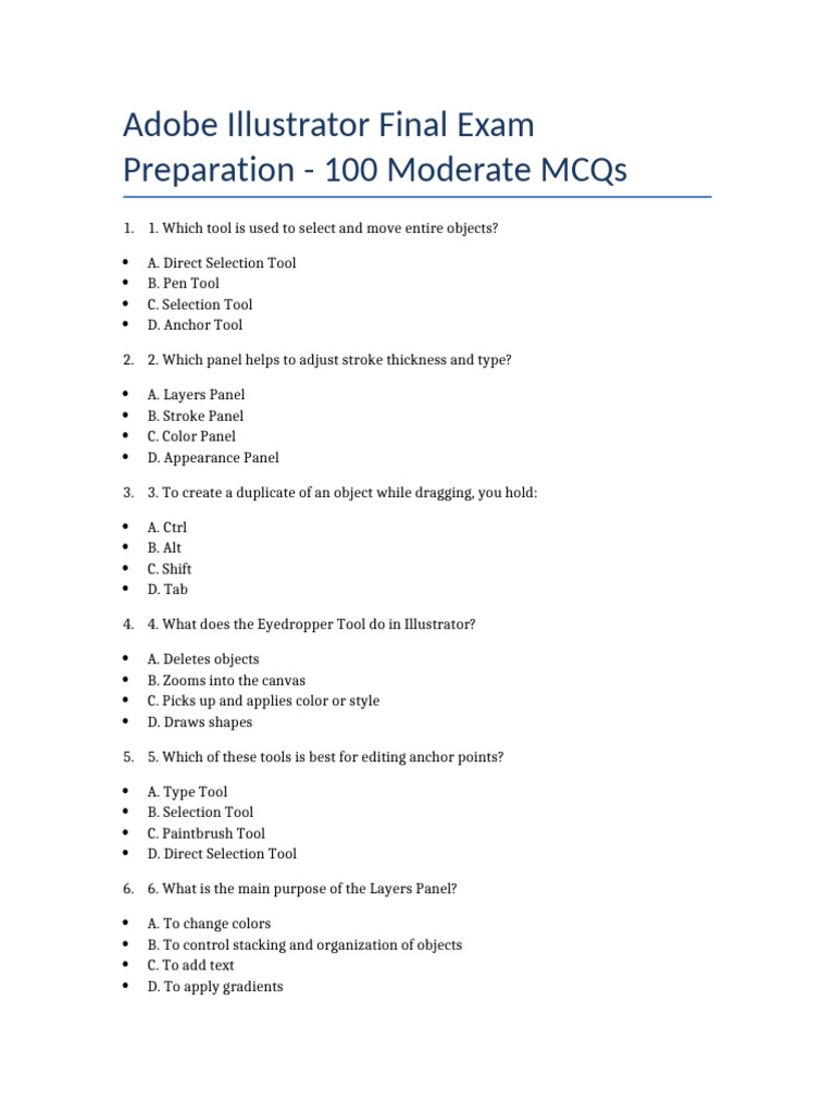 Illustrator MCQs for Exam Prep | PDF | Adobe Illustrator