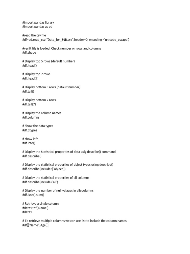 1.basic Pandas Commands File | PDF
