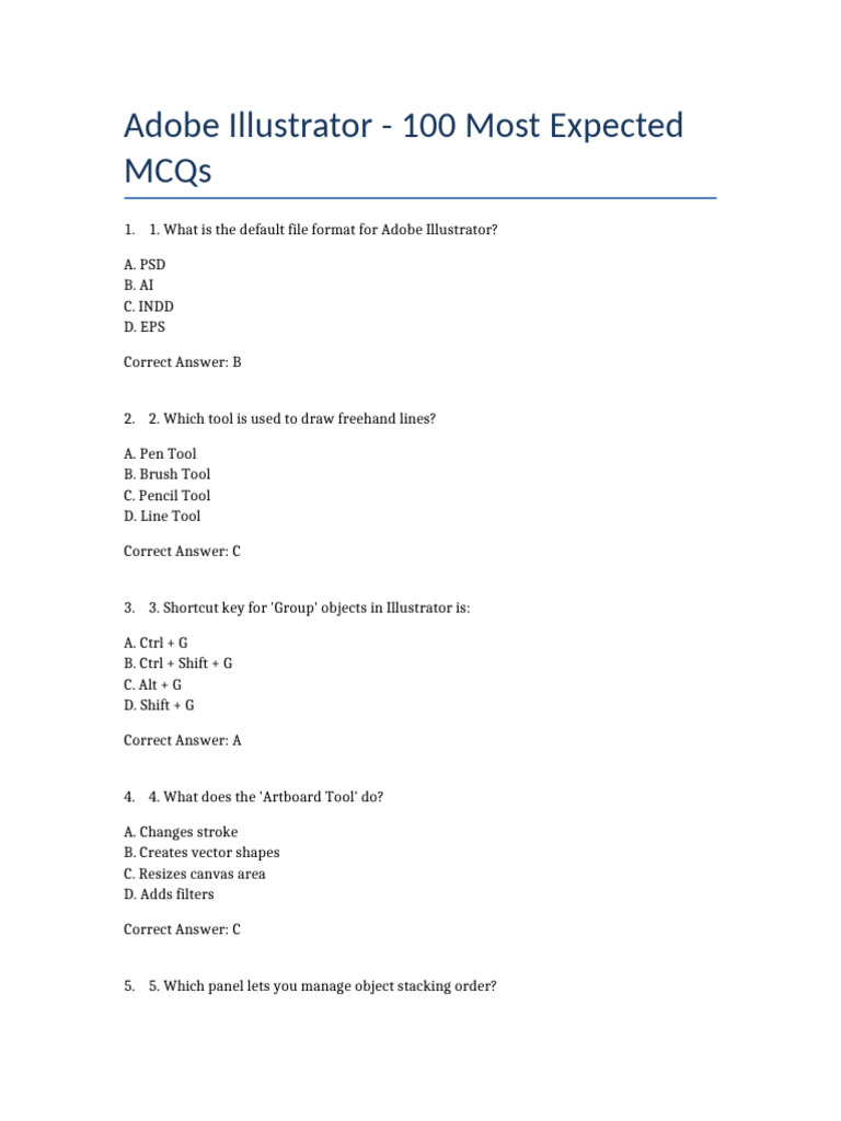 Adobe Illustrator MCQs for Exam Prep | PDF | Adobe Illustrator | Adobe ...
