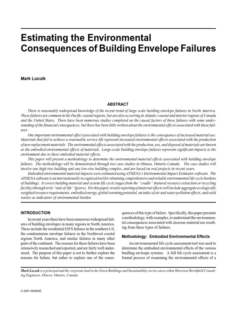 Estimating The Environmental Consequences of Building Envelope Failures | PDF | Life Cycle ...