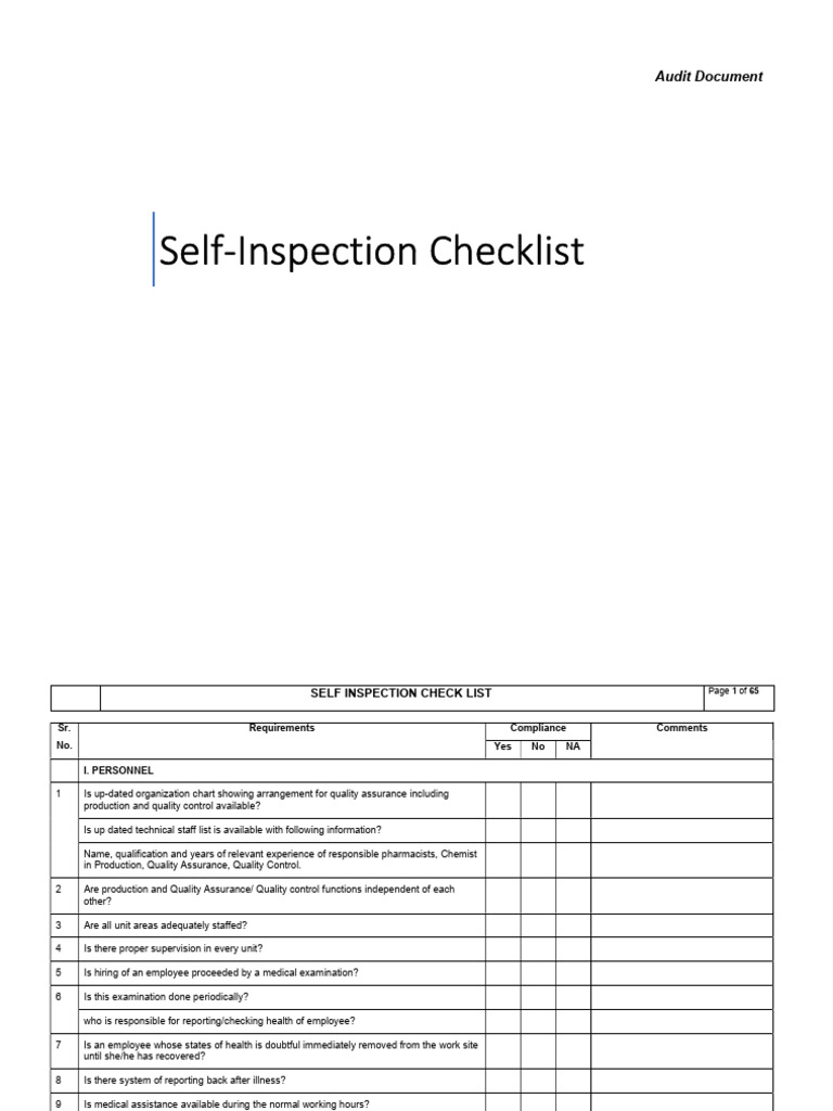 Self Inspection Checklist | PDF | Specification (Technical Standard ...