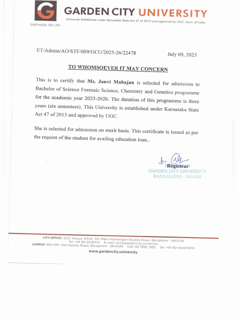 University Offer Letter | PDF