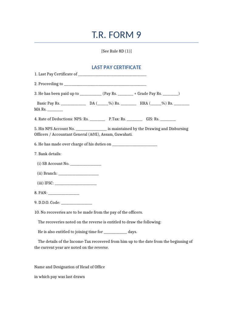 Last Pay Certificate Format for Assam | PDF