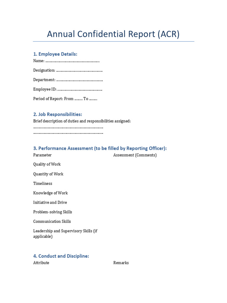 Annual Confidential Report Template | PDF