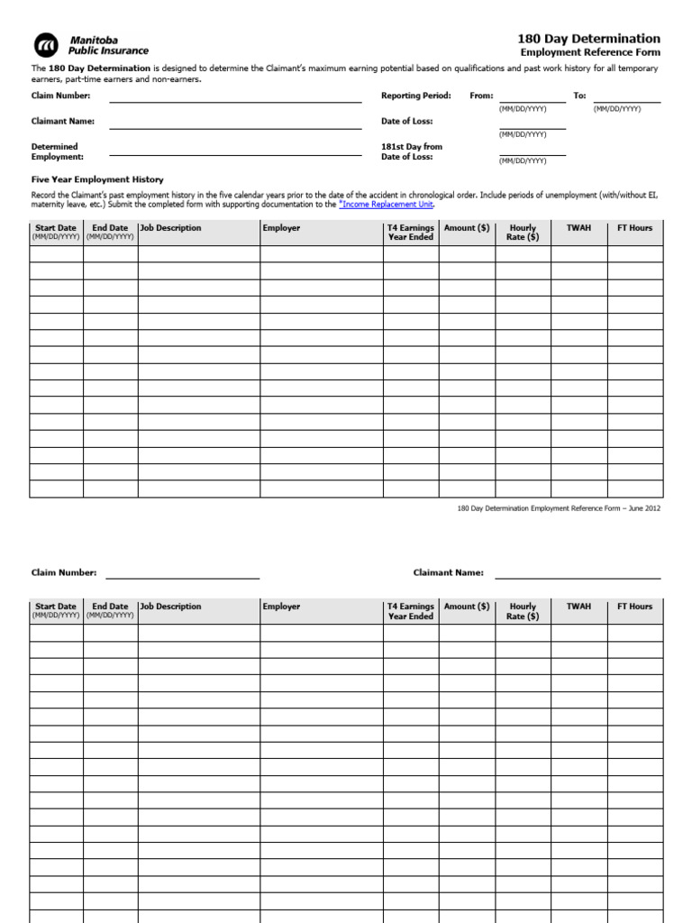FUN-14-R-14-0129-180 Day Determination Employment Reference Form | PDF ...