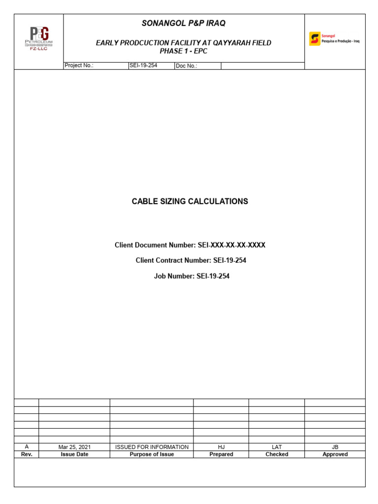 Cable Sizing Calculation | PDF | Electricity | Electrical Engineering