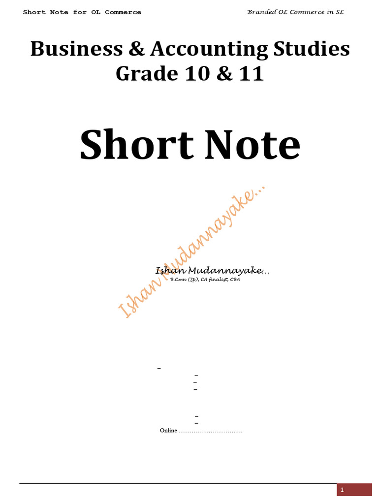 Short Note G10 & 11 EM Commerce Ishan Mudannayake | PDF | Debits And ...