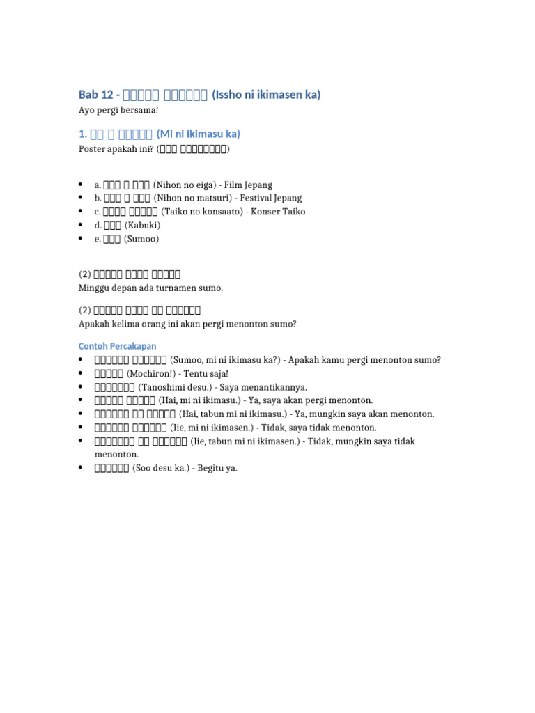 Bab 12 Issho Ni Ikimasen Ka | PDF