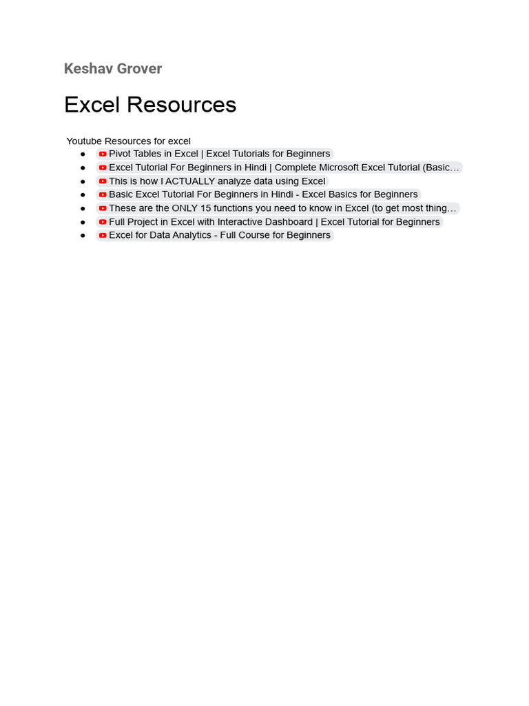 Excel Resources for Beginners | PDF