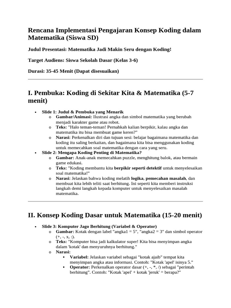 Rencana Implementasi Pengajaran Konsep Koding Dengan Media Presentasi | PDF