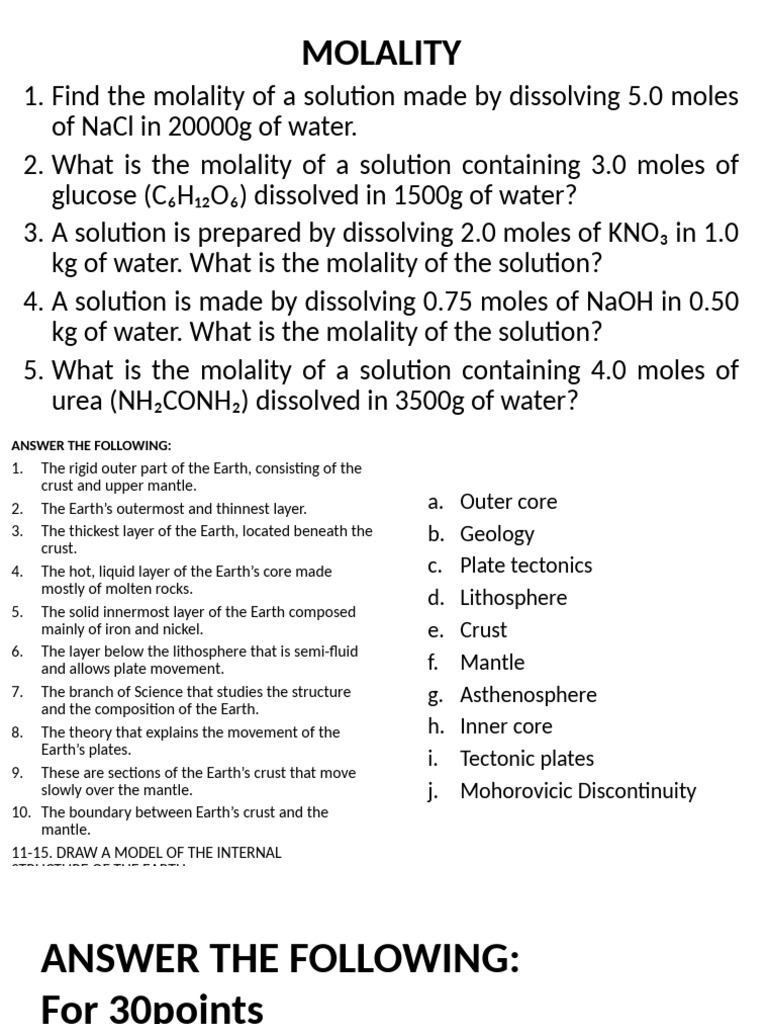 Grade 7 Molality Quiz | PDF