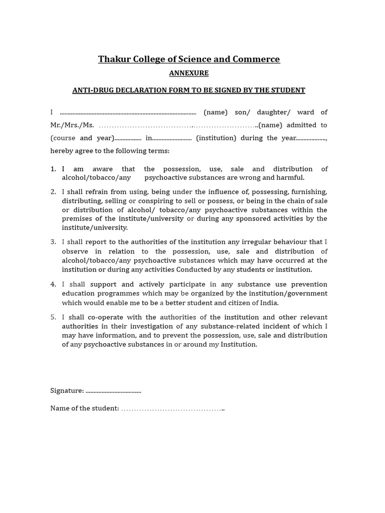Anti Drug Declaration Form | PDF
