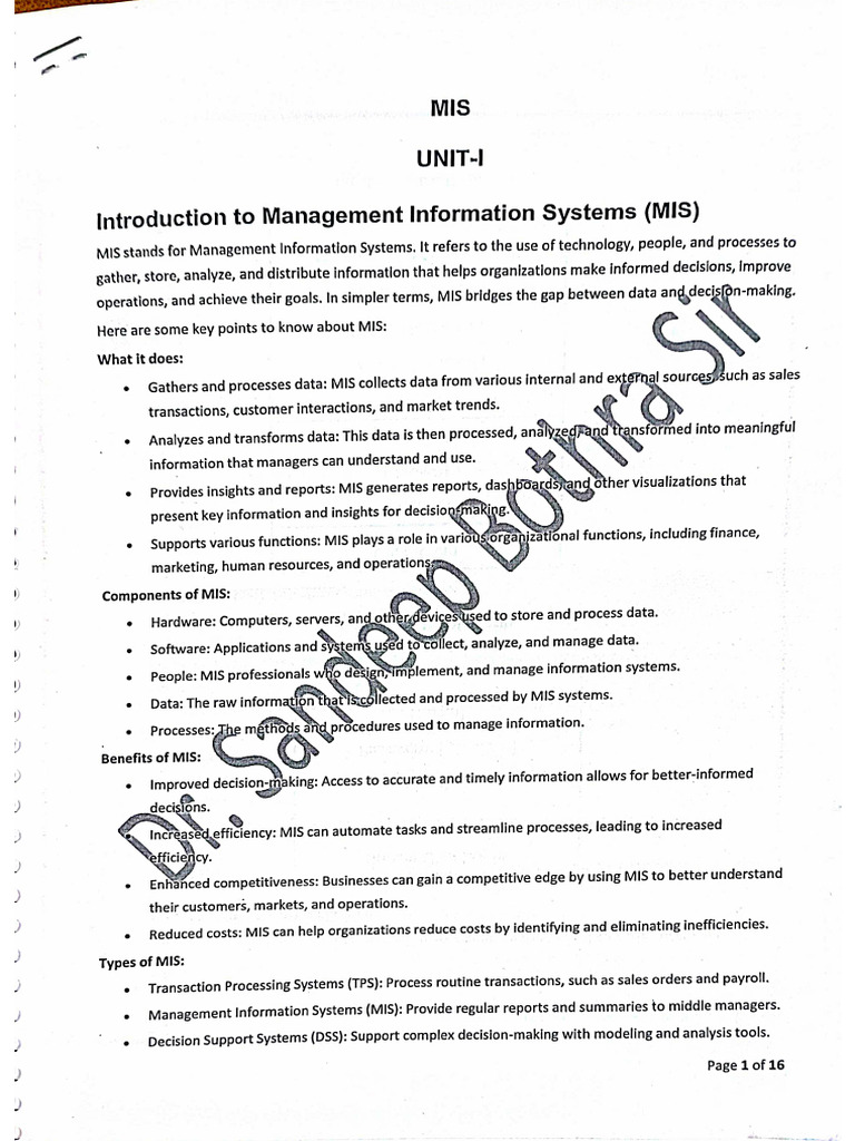MIS Unit-I | PDF