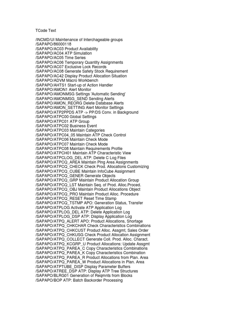 Tcode And Table Data Pdf Matrix Mathematics Supply Chain Management