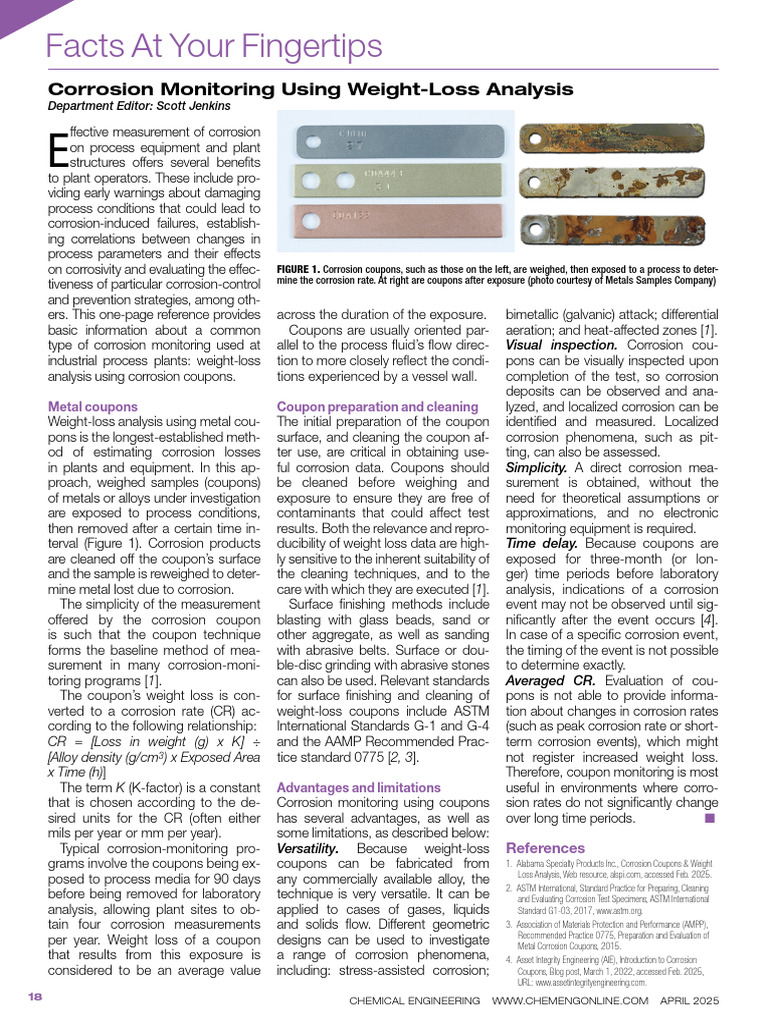 Corrosion Monitoring Using Weight Loss Analysis Pdf Corrosion