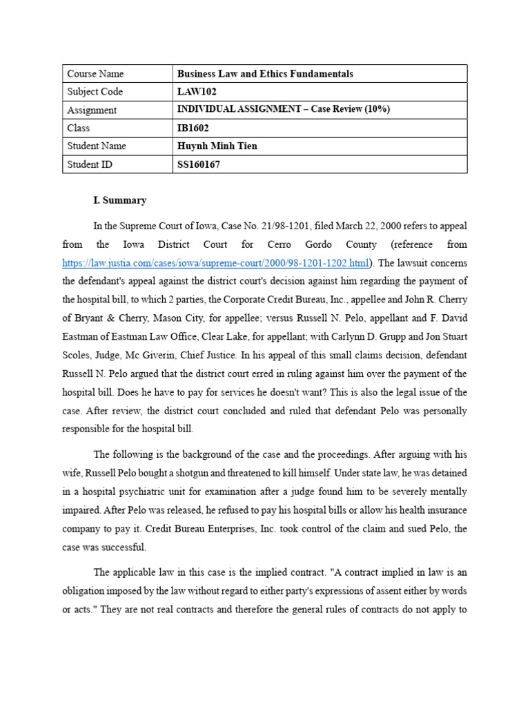 Iowa Supreme Court Case Review: Implied Contract | PDF | Justice ...