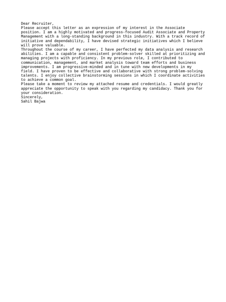 Audit Associate Cover Letter | PDF