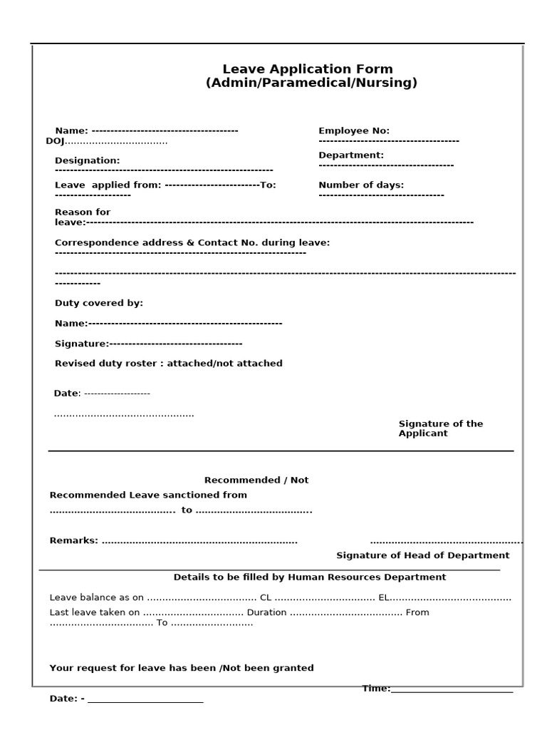 Leave Form Format | PDF