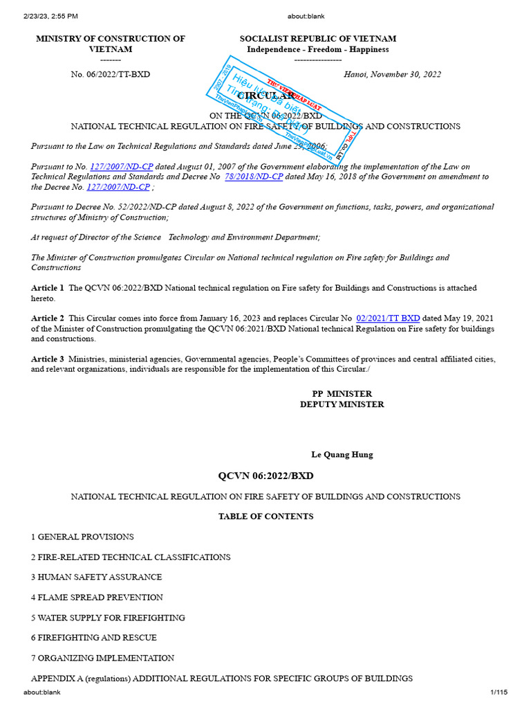 QCVN 06-2022TT-BXD English Version | PDF | Firefighting | Fires