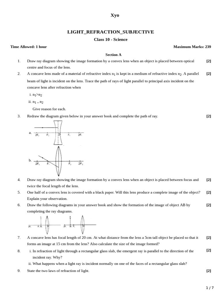 Light - Question - Refraction - Subjective | PDF | Optics ...