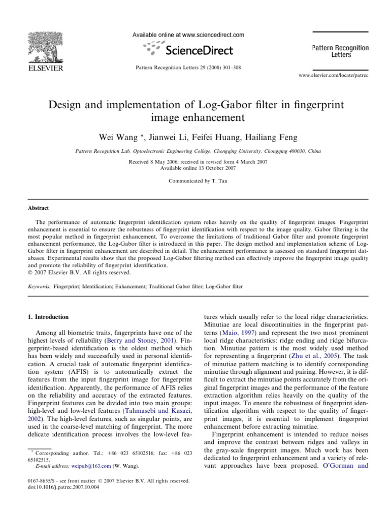 Log-Gabor Filter for Fingerprint Enhancement | PDF | Telecommunications ...