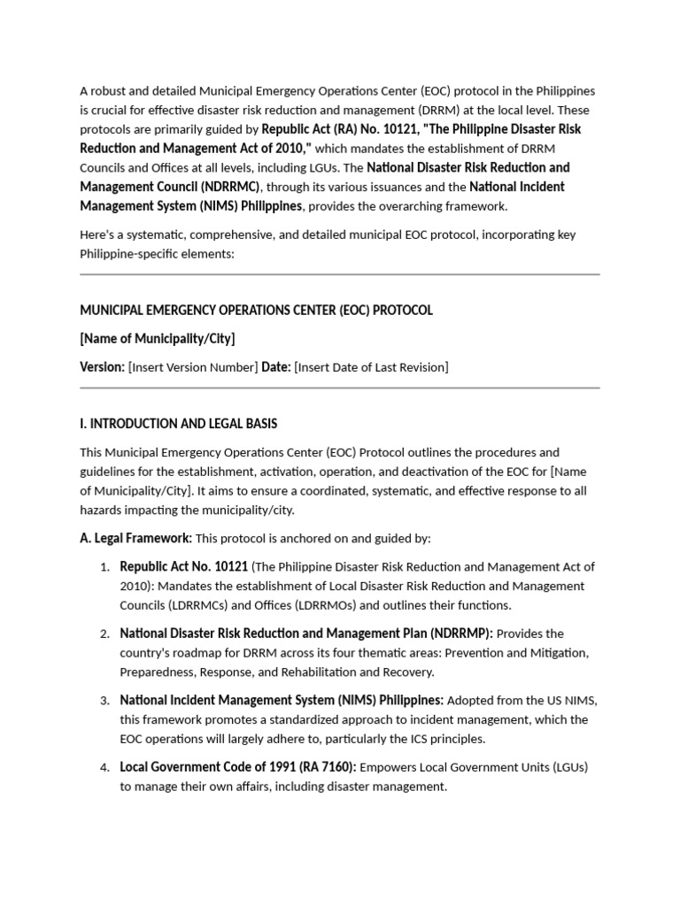 Municipal EOC Protocol in the Philippines | PDF | Incident Command ...