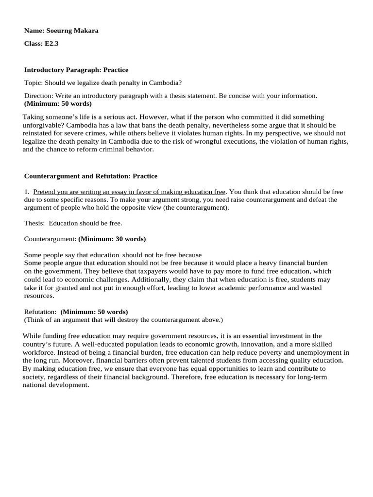 Counterargument and Refutation Practice 2 | PDF