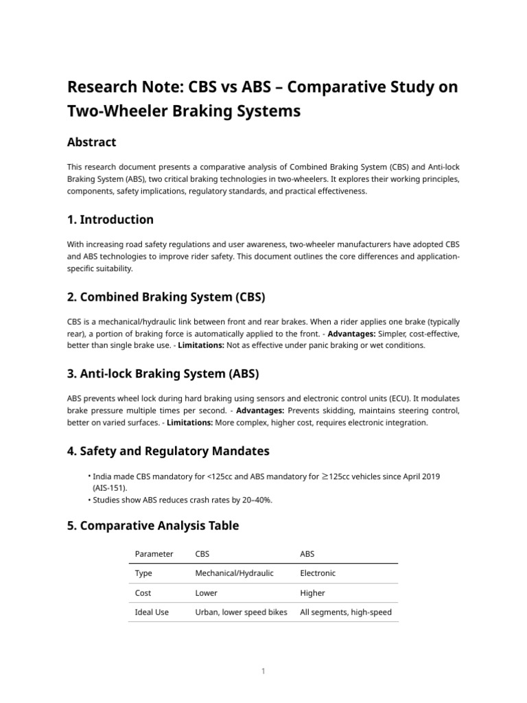 Cbs Vs Abs Braking | PDF