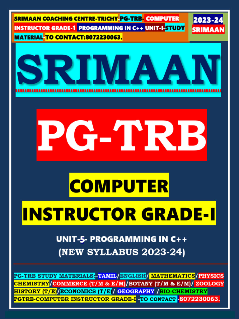 PGTRB Computer Instructor Grade 1 Study Material 0 English Medium PDF Download | PDF | Object ...
