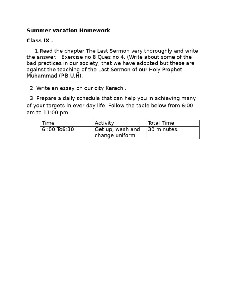 Summer Vacation Homework Class Ix | PDF