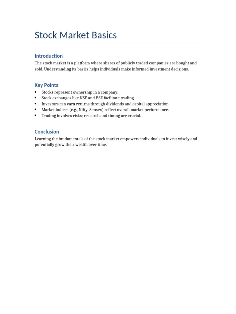 Stock Market Basics for Investors | PDF