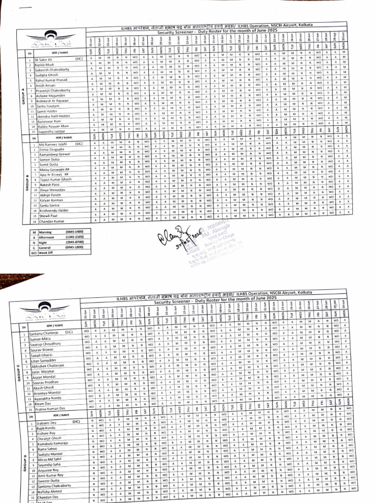Duty Roaster For The Month of June 2025 | PDF