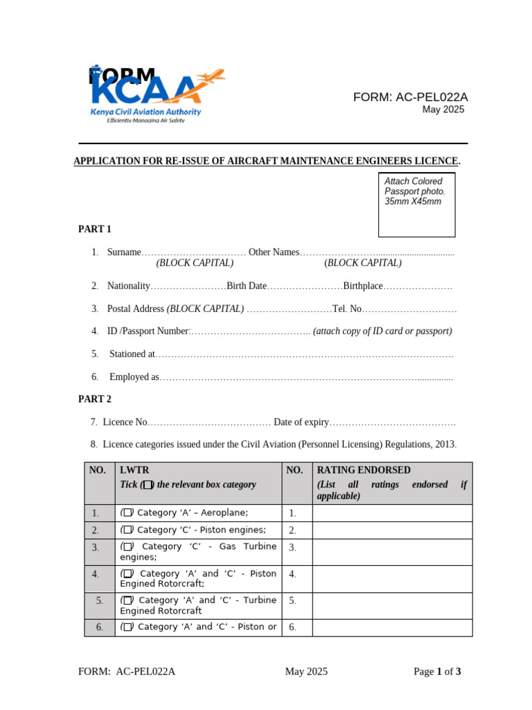 AME Licence Re-Issue Application Form | PDF | Aviation | Aerospace