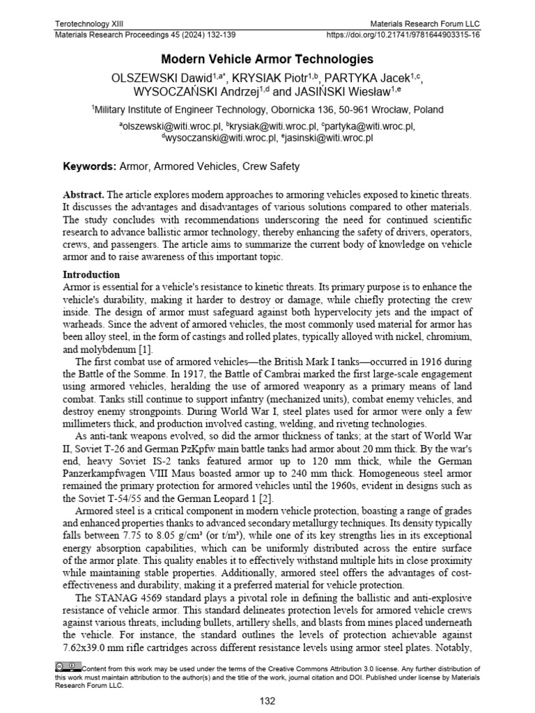 Modern Vehicle Armor Materials Analysis | PDF | Fibers | Mechanical ...