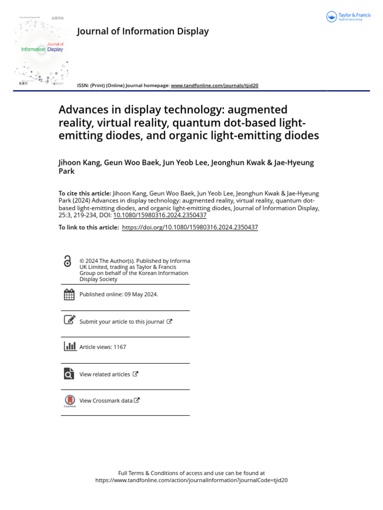 Advances in Display Technology Augmented Reality Virtual Reality Quantum Dot-Based Light ...