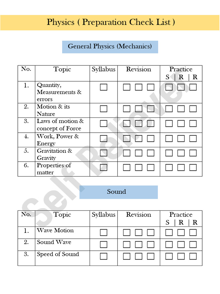 Physics Checklist | PDF | Sound | Light
